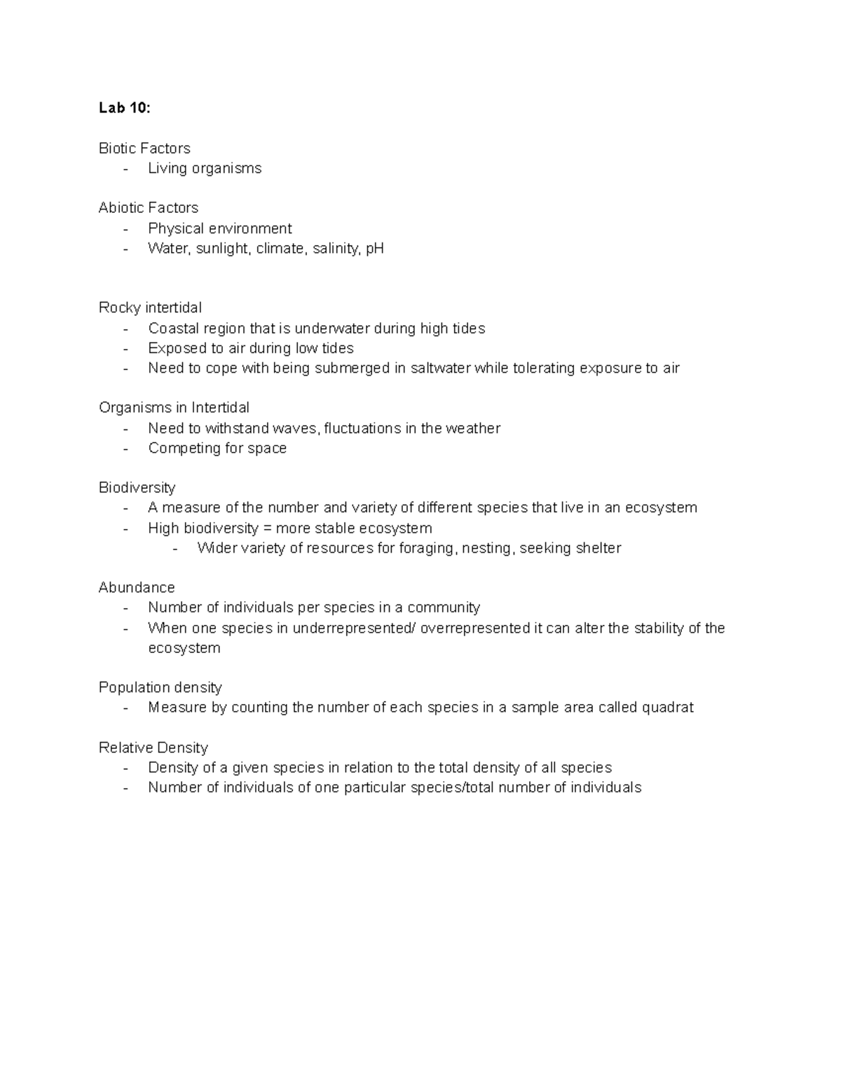 Lab Final Study Guide - Lab 10: Biotic Factors - Living organisms ...