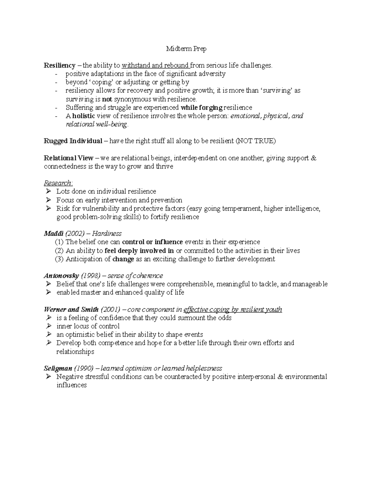 Midterm Prep - Midterm Prep Resiliency – the ability to withstand and rebound from serious life ...