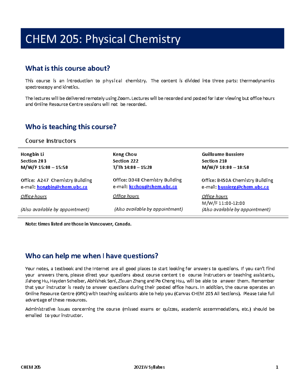2021 Winter Semester 2 CHEM205 Syllabus - CHEM 205 - UBC - Studocu