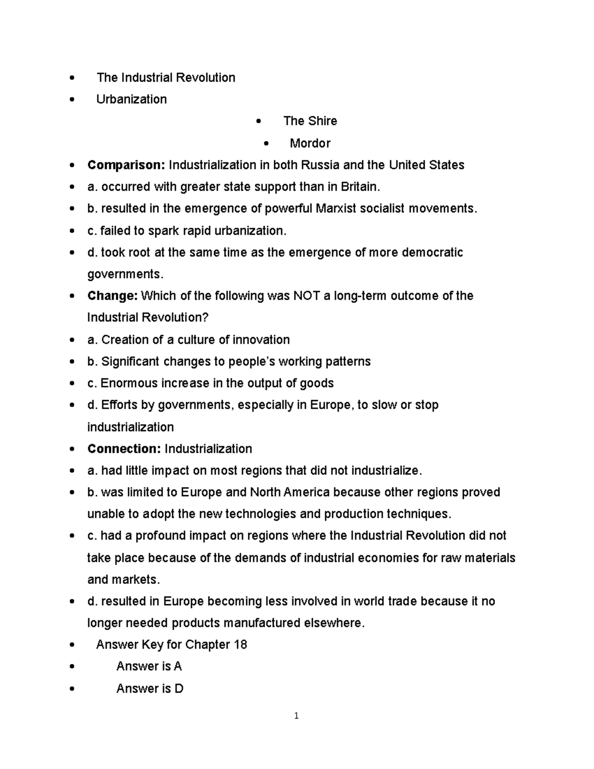 2021-HIST 1111 Lecture-Notes The Industrial Revolution-World-History ...