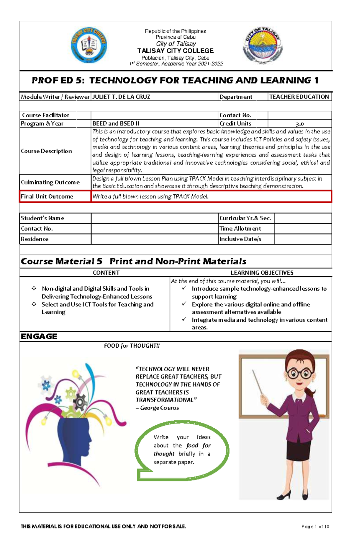 PROF ED 5 CM5 - notes - Republic of the Philippines Province of Cebu ...