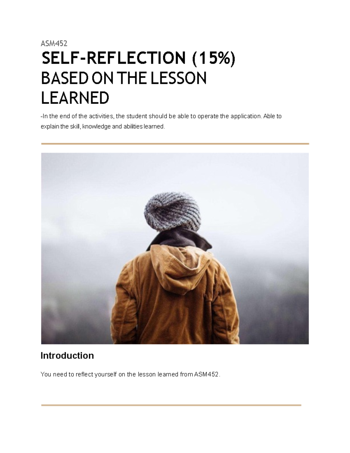 Selfreflection-converted - ASM SELF-REFLECTION (15%) BASED ON THE ...