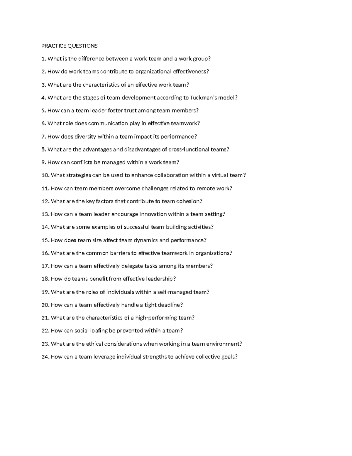 teams and groups - PRACTICE QUESTIONS What is the difference between a ...