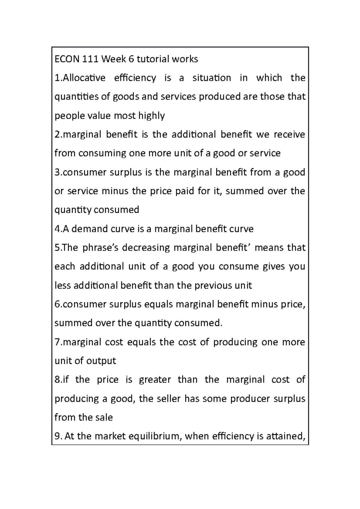 ECON 1111 - brief summary of lecture notes - ECON 111 Week 6 tutorial ...