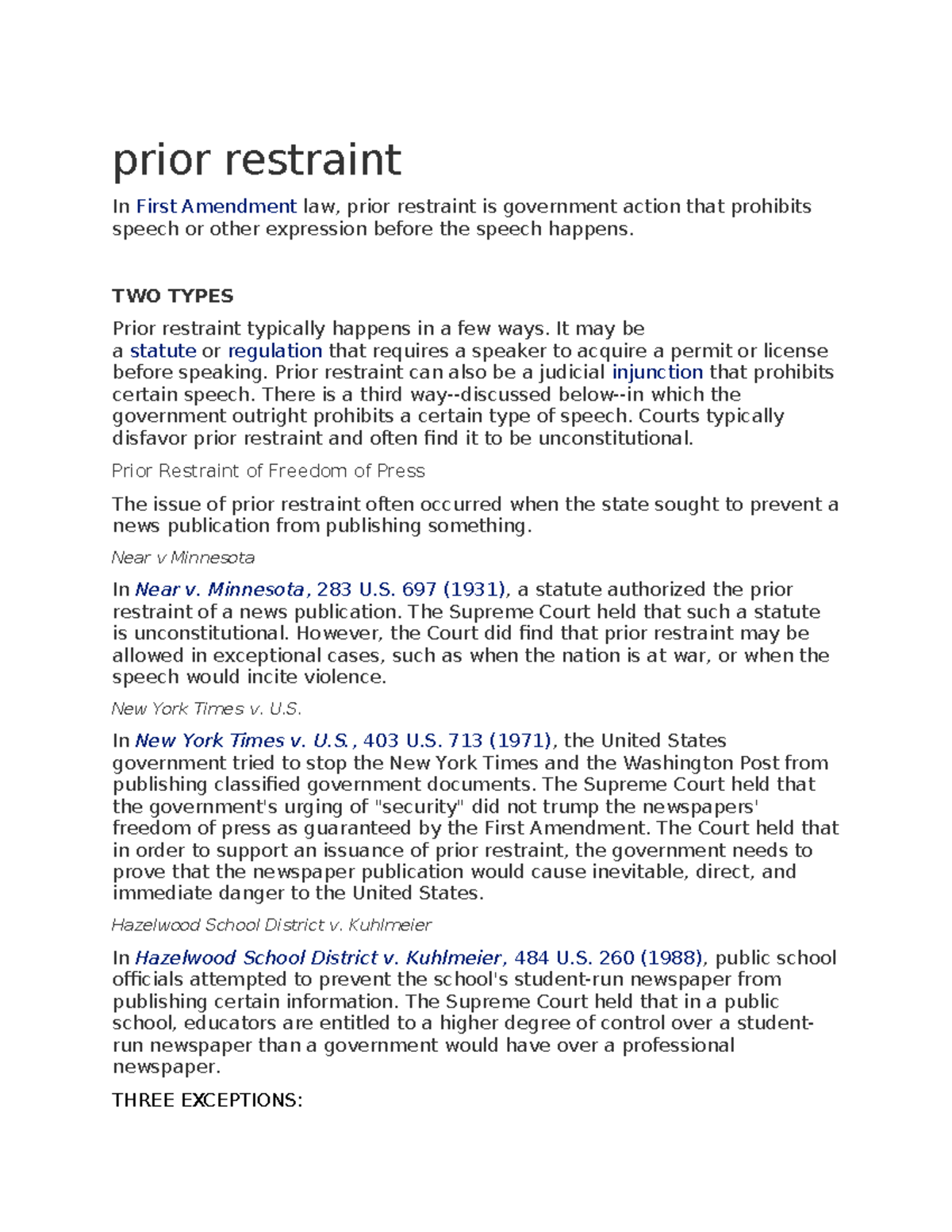 CON LAW 2- 2 & 3 Essays - prior restraint In First Amendment law, prior ...