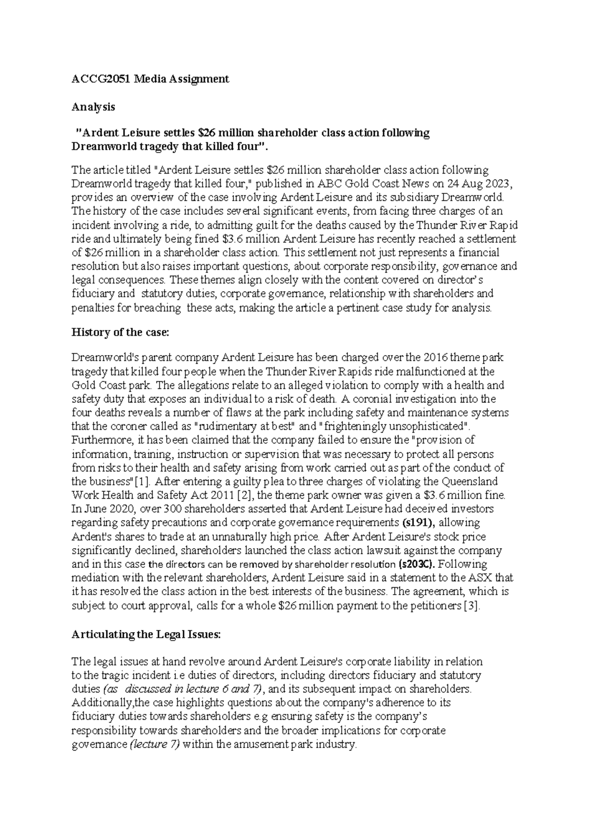 ACCG2051 Media Assigment 47113014 - ACCG2051 Media Assignment Analysis ...