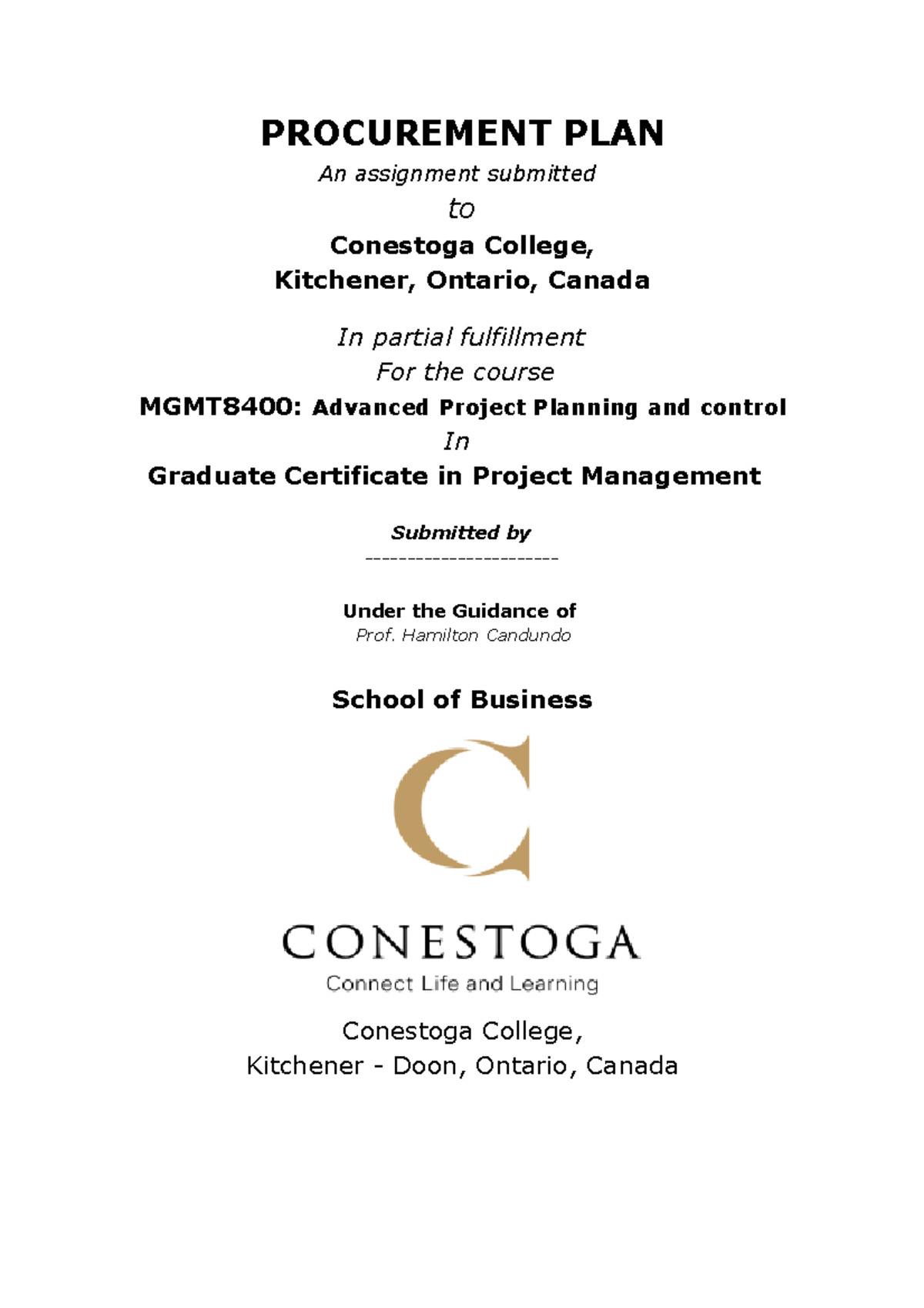 Procurement Plan - MGMT8400: Advanced Project Planning and control ...