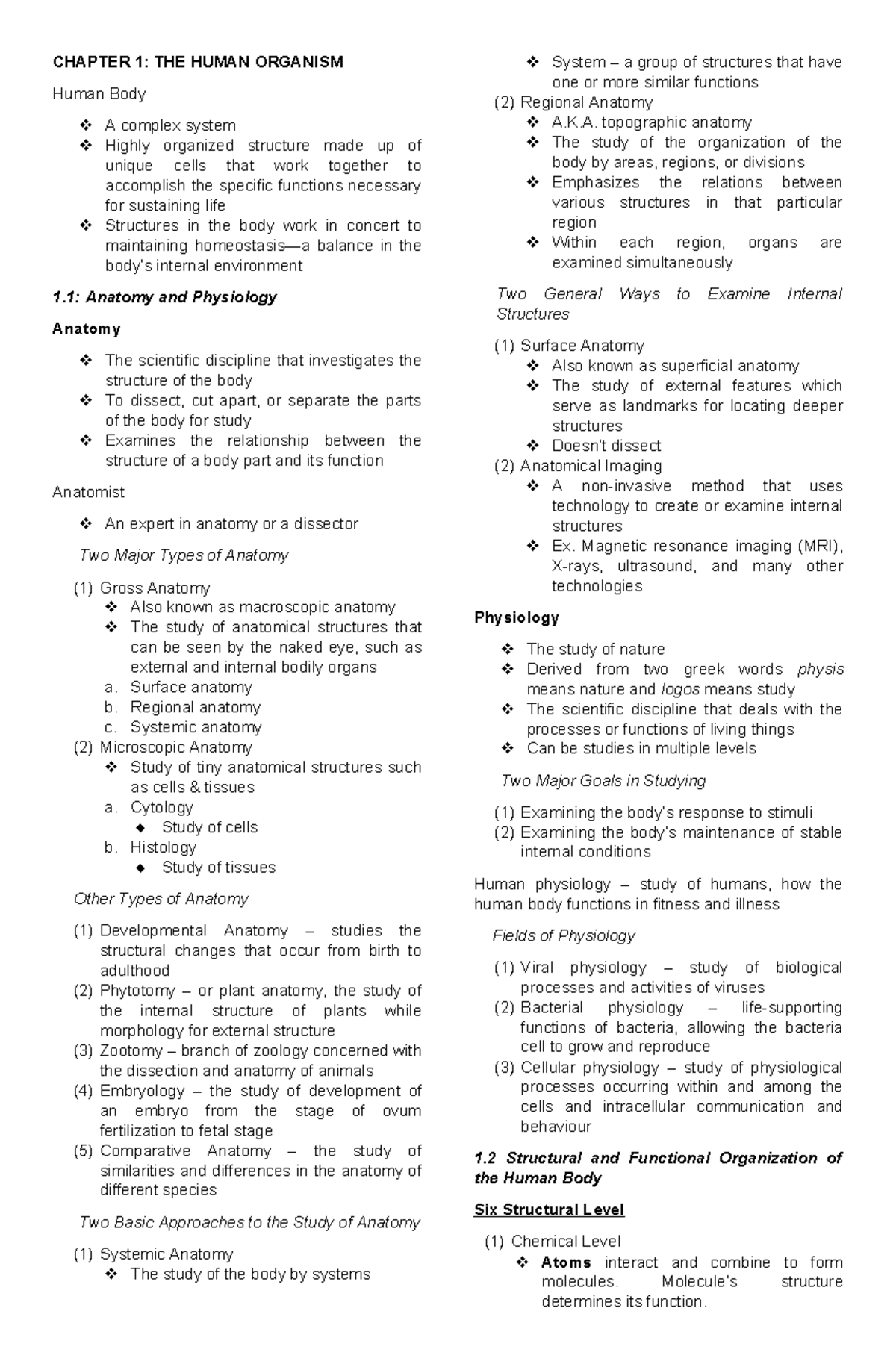 Anaphy (Chapter 1) - Human Anatomy and Physiology - CHAPTER 1: THE ...