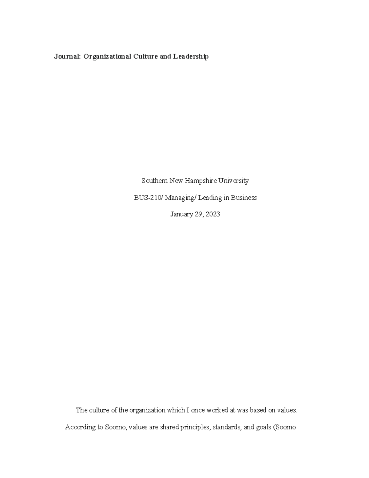 Journal 4 Organizational Culture and Leadership - Journal ...