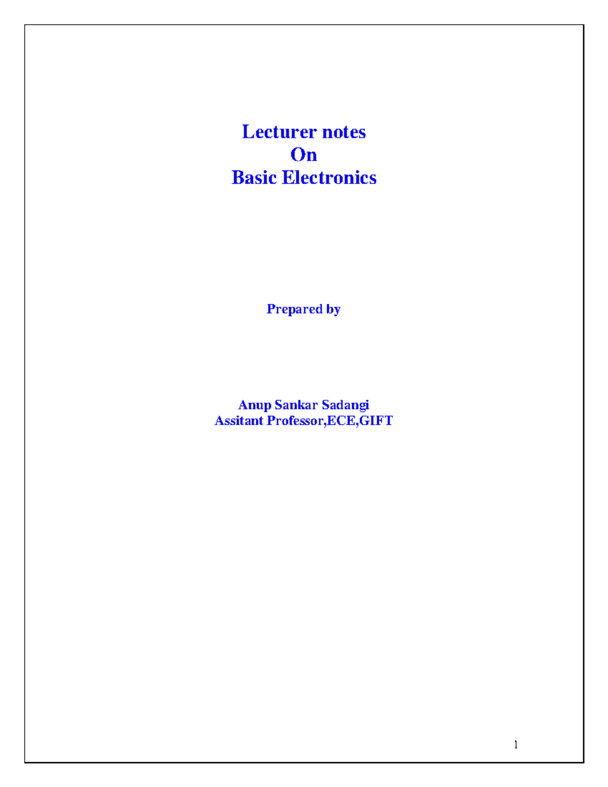 EDC Notes - Lecturer notes On Basic Electronics Prepared by Anup Sankar ...