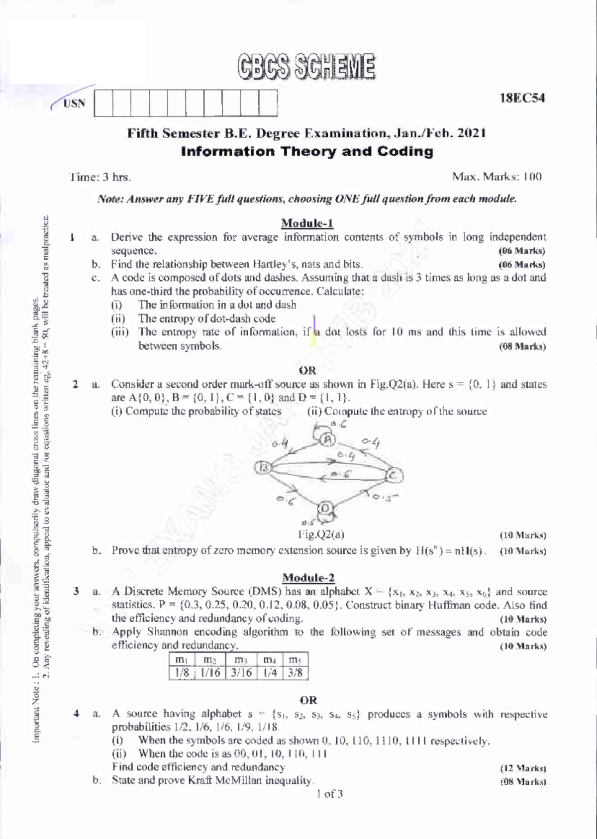 Itc paper - itc - Information Theory and Coding - Studocu