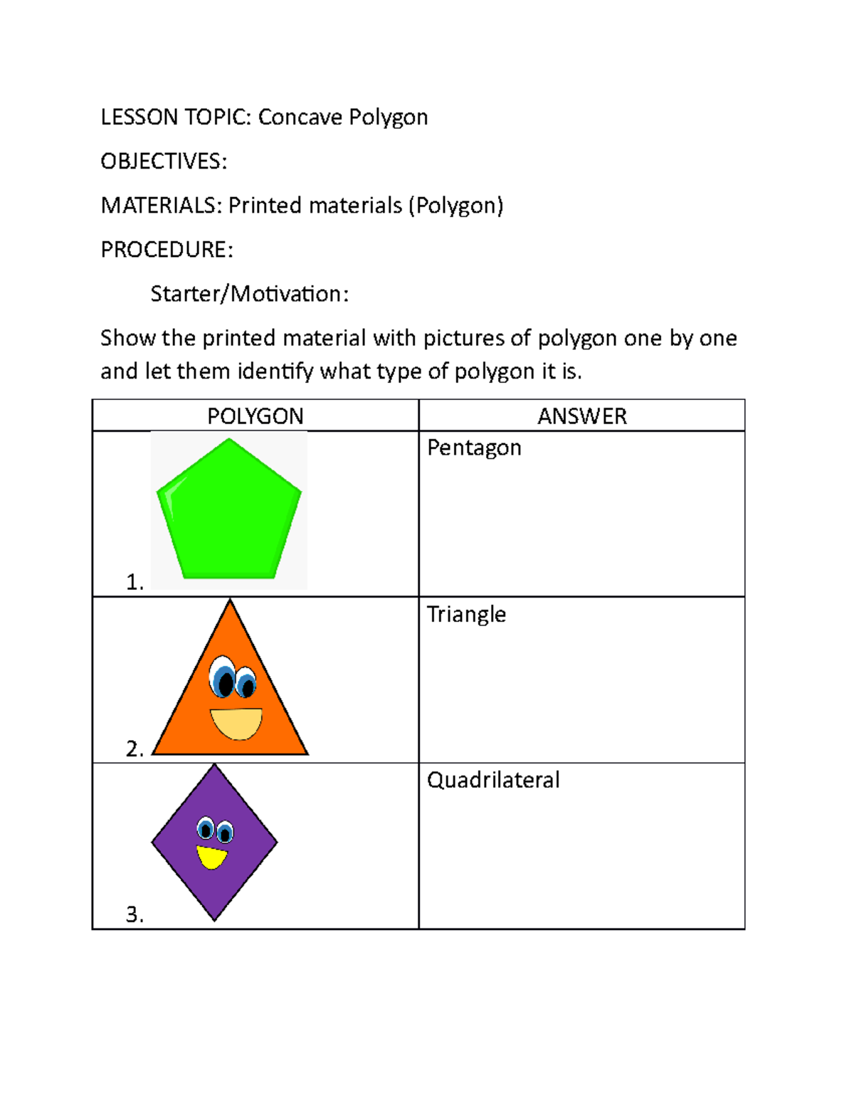 Lessonplan 2 - Lesson Plan - LESSON TOPIC: Concave Polygon OBJECTIVES ...