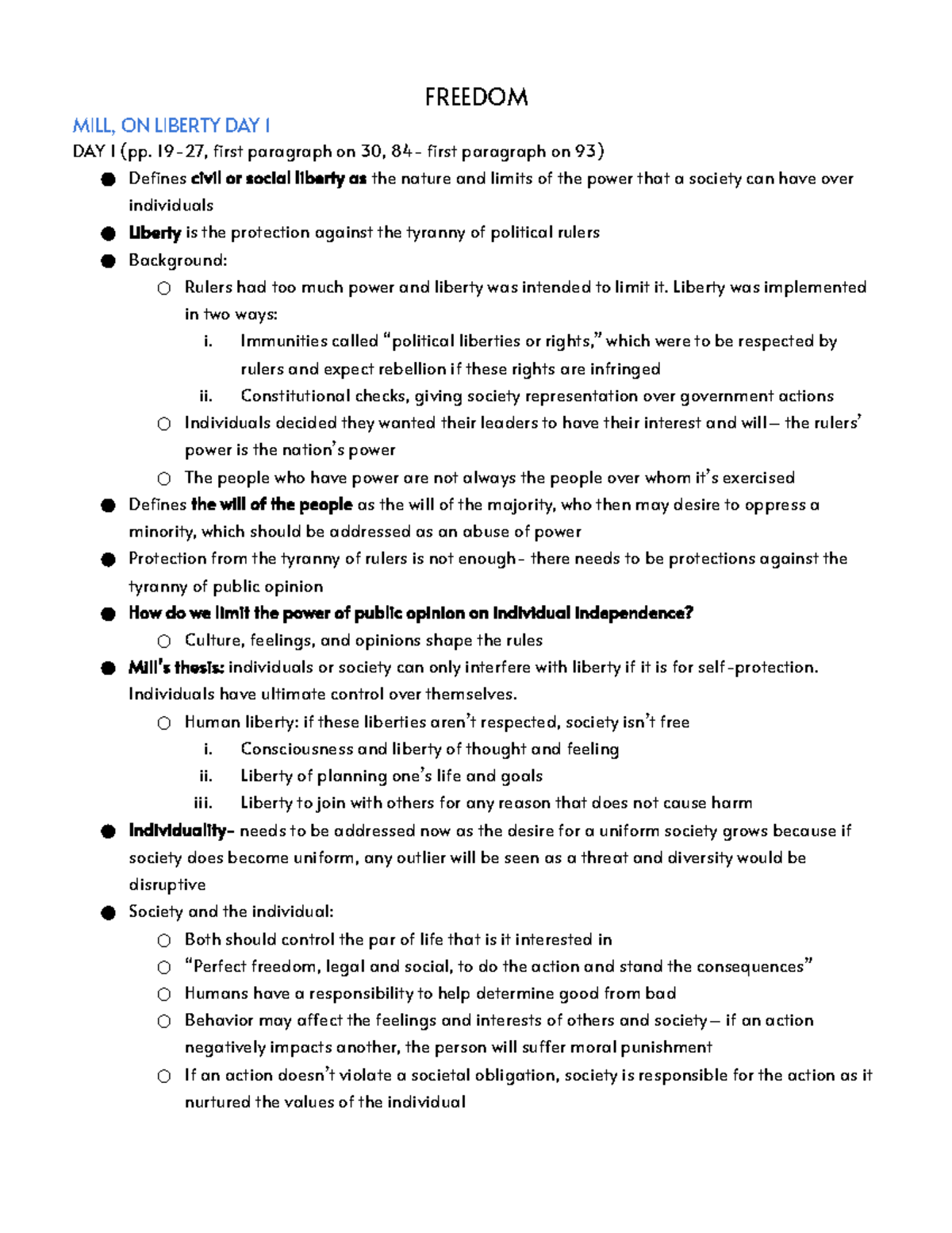 Freedom Readings Notes - FREEDOM MILL, ON LIBERTY DAY 1 DAY 1 (pp. 19 ...
