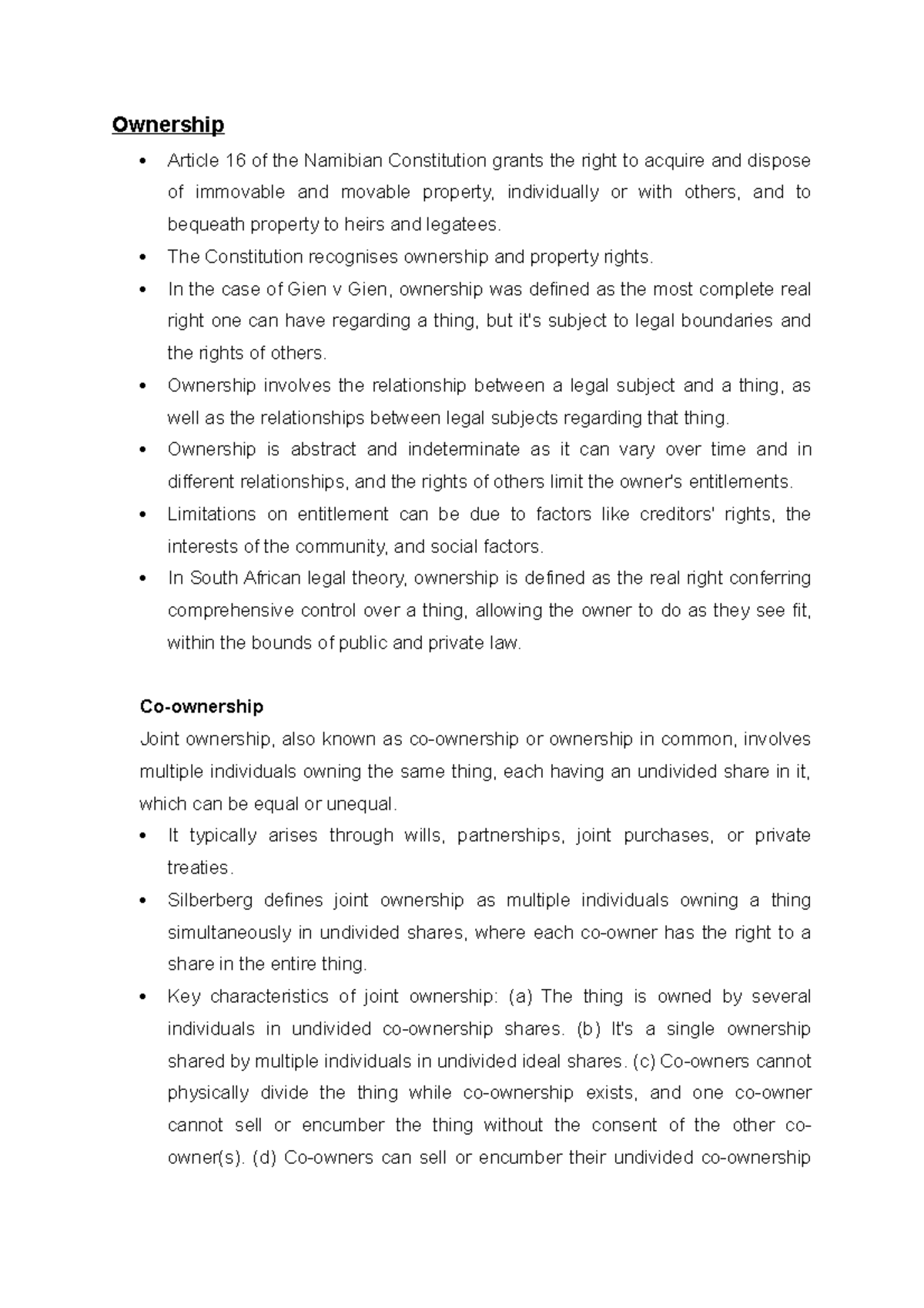 Property notes - Ownership Article 16 of the Namibian Constitution ...