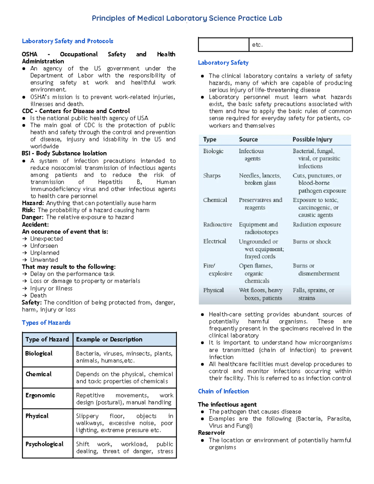 PMLS 1 - NOTES - Principles of Medical Laboratory Science Practice Lab ...