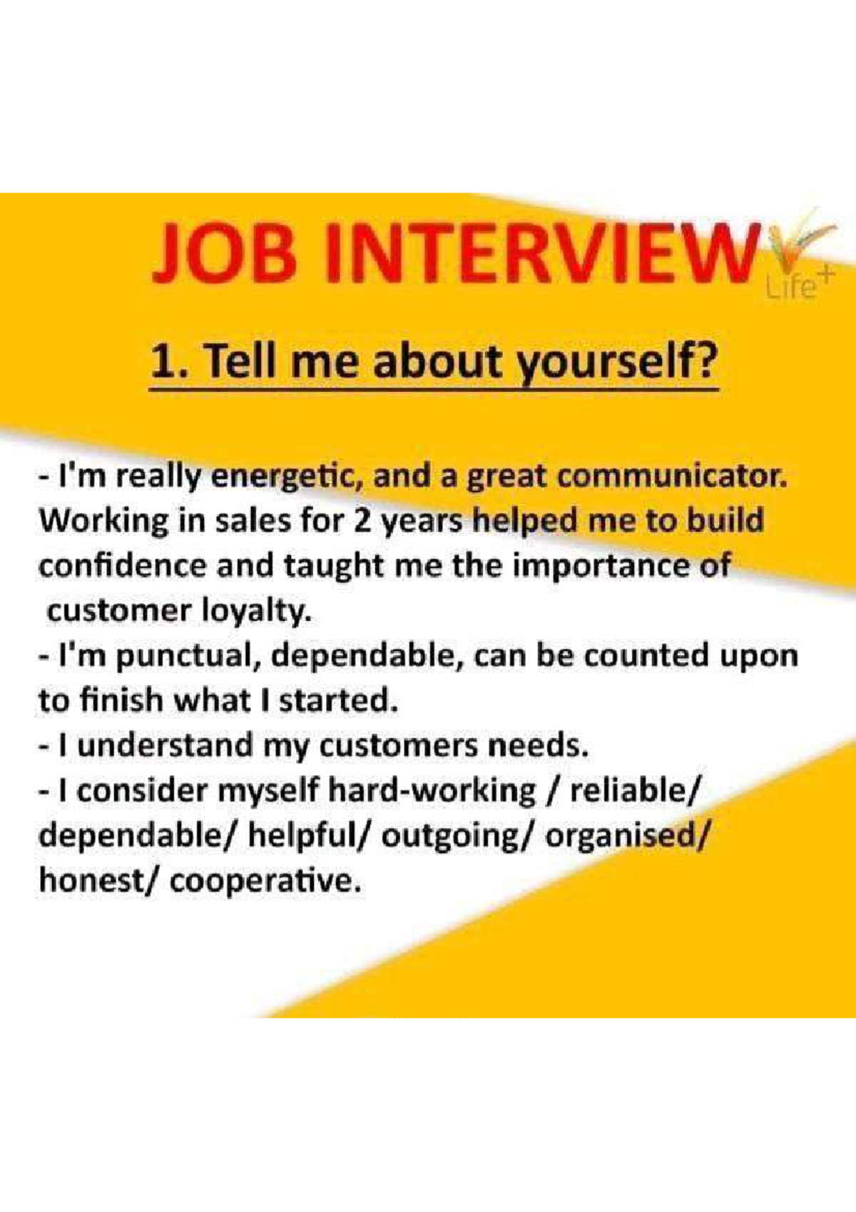 Most Common Interview Questions & Answer. - JOB INTERVIEW 1. Tell me ...