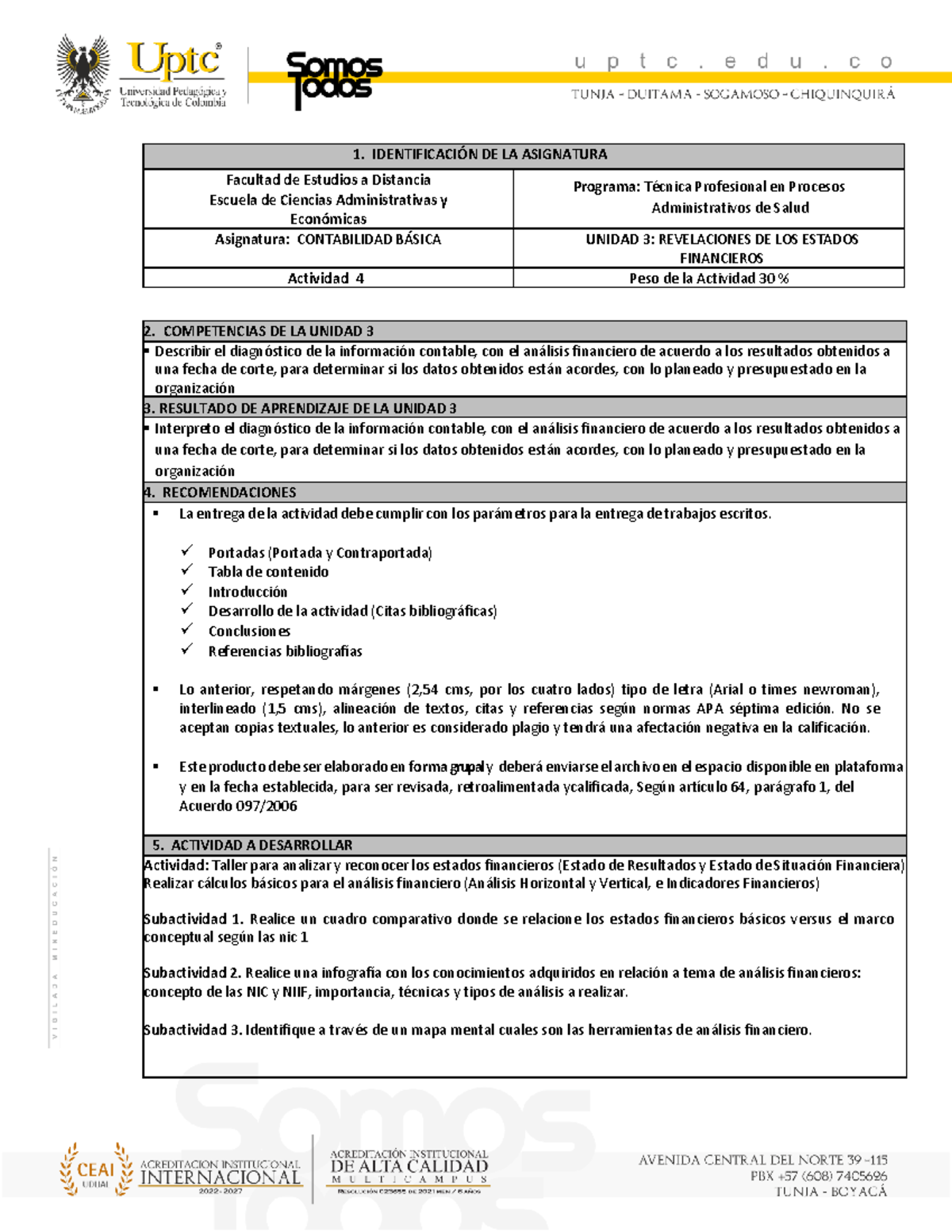 Actividad CB Taller 4 Salud - 1. IDENTIFICACIÓN DE LA ASIGNATURA Facultad de Estudios a ...