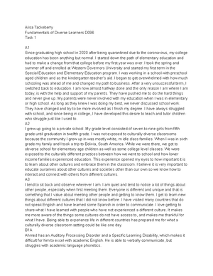 D096 Task 1 - Task 1 - Task 1 Going through school was easy and ...