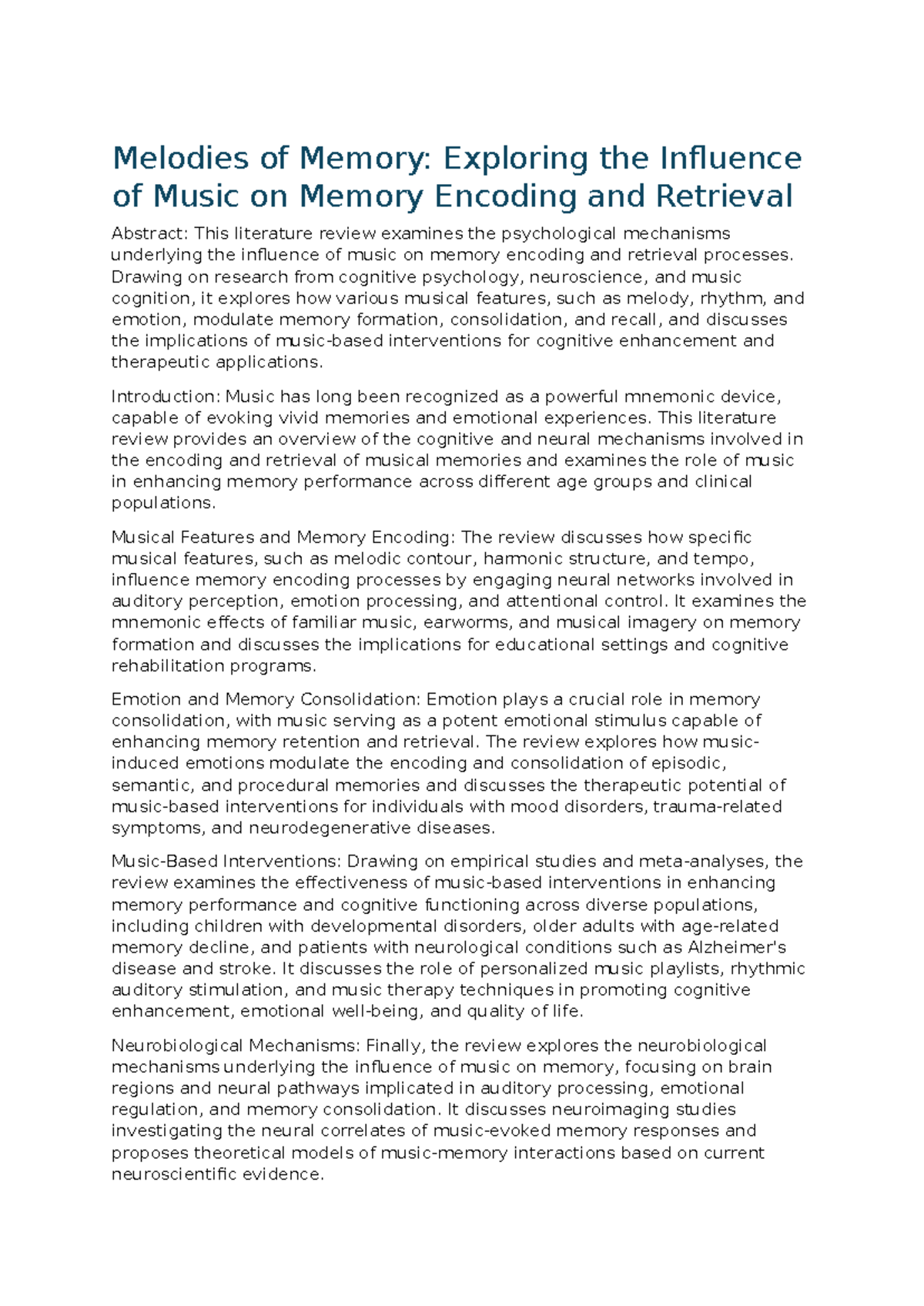 Melodies of Memory - Literature - Melodies of Memory: Exploring the ...