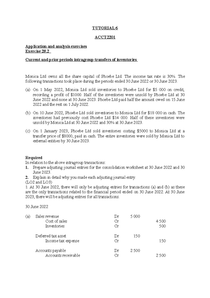 Tutorial 6 - TUTORIAL 6: CONSOLIDATIONS 2 Exercise 27. Pre- and post ...