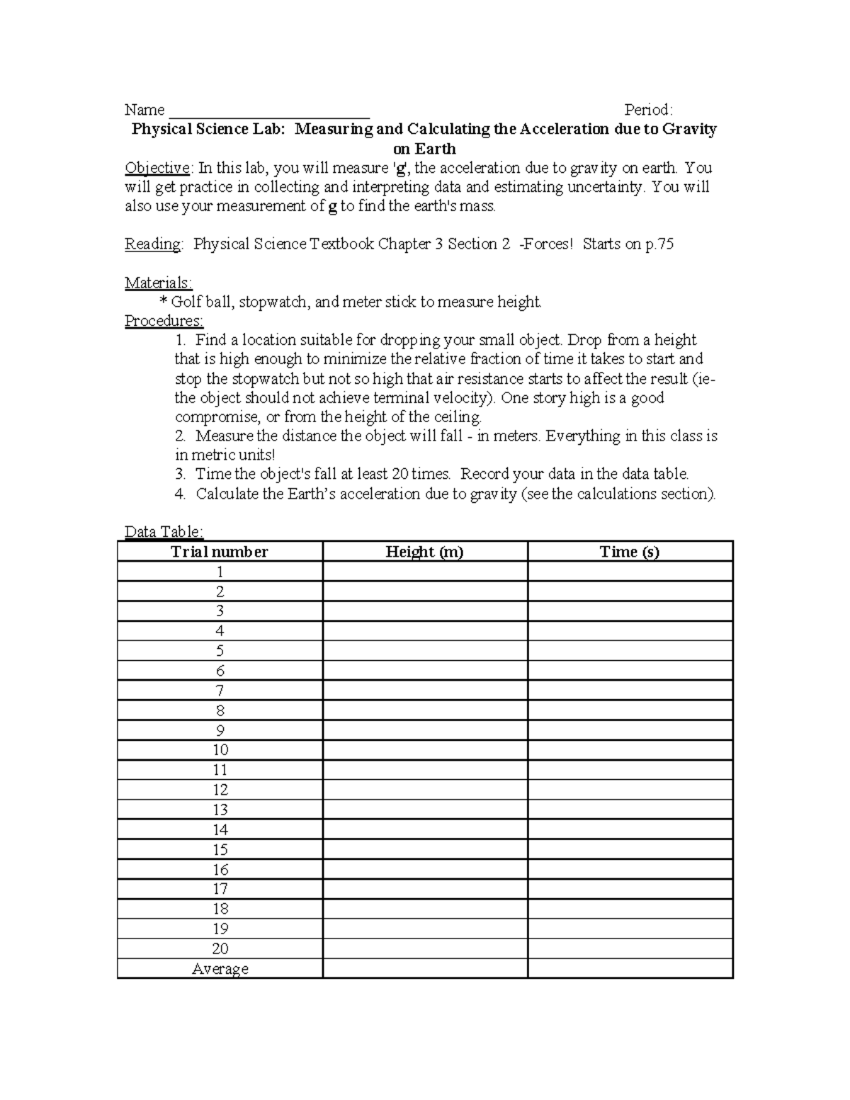 Physscigravitylab - Answer - Name ________________________ Period ...