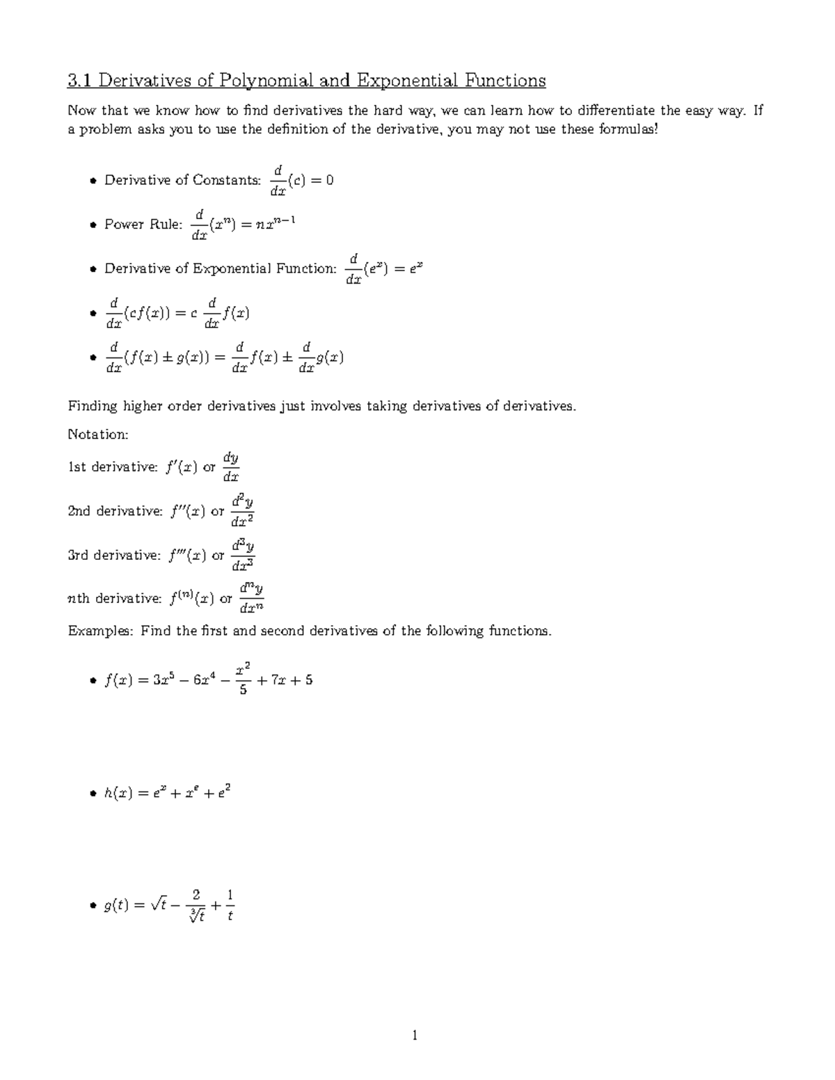 151ch3 1-3 - practice exam - 3 Derivatives of Polynomial and ...