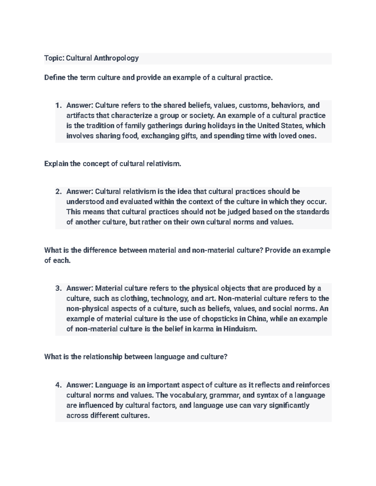 Cultural Anthropology Homework - Topic: Cultural Anthropology Define ...