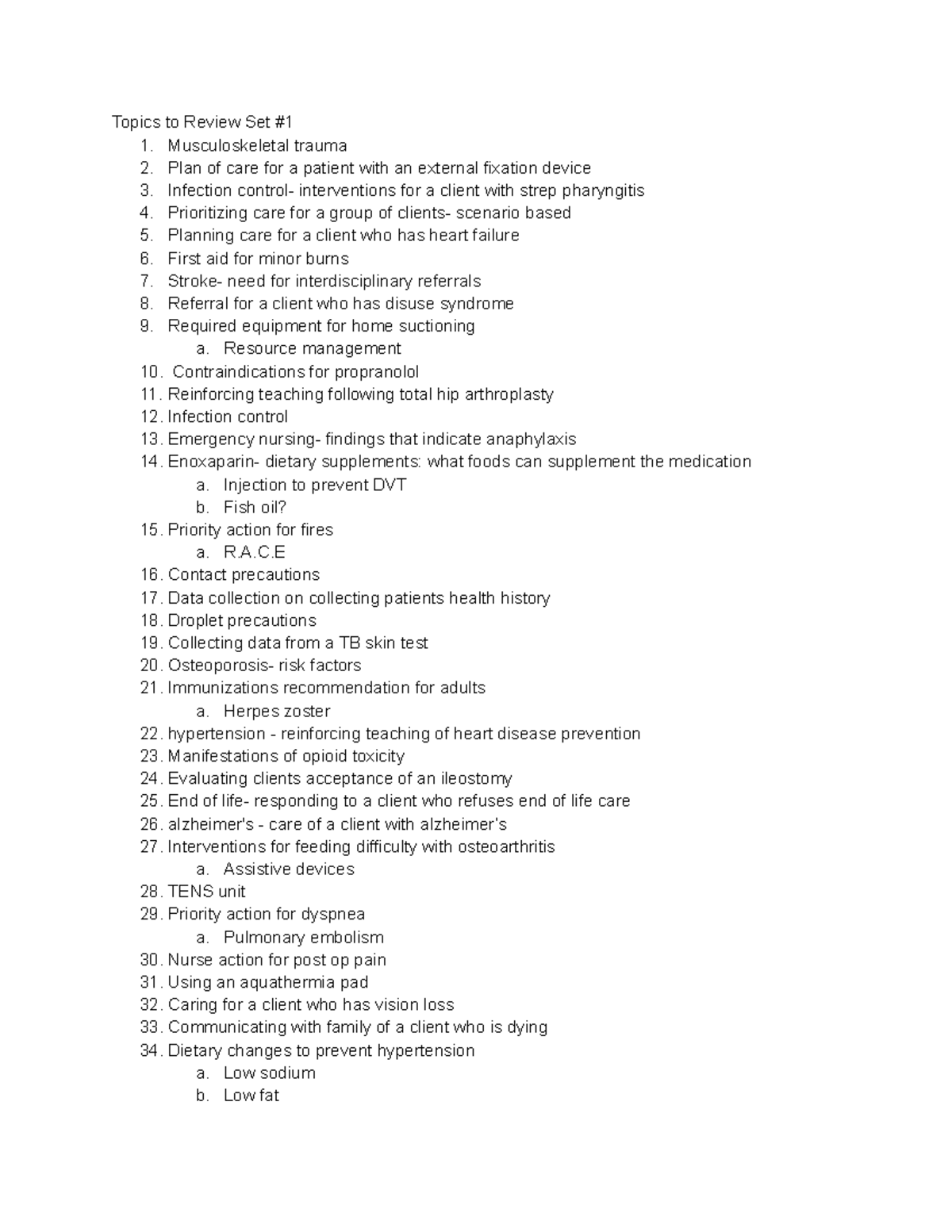 Med Surge CMS - Study guide for cms - Topics to Review Set # 1 ...