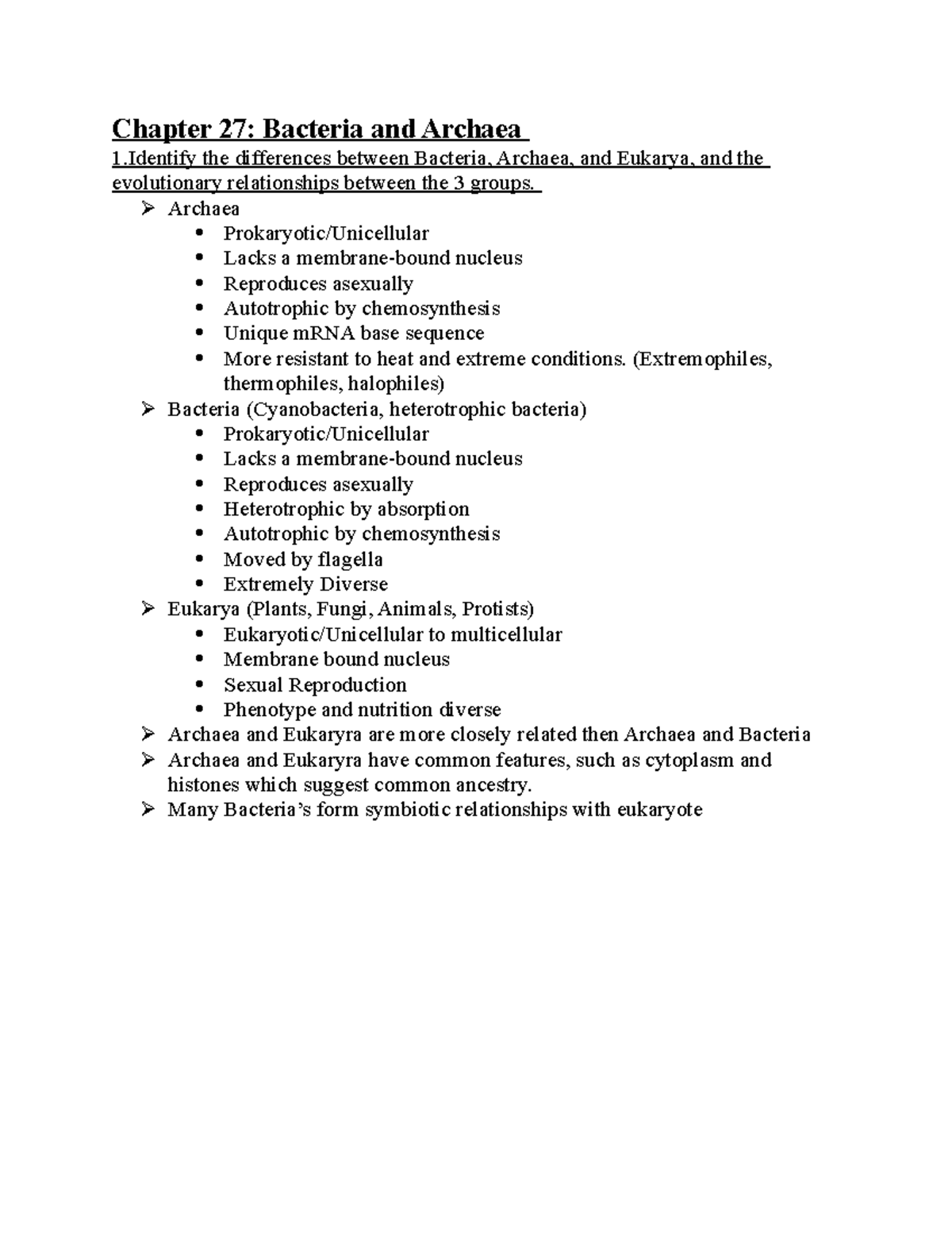 Bio 2 Exam 2 Review - Chapter 27: Bacteria and Archaea 1 the ...