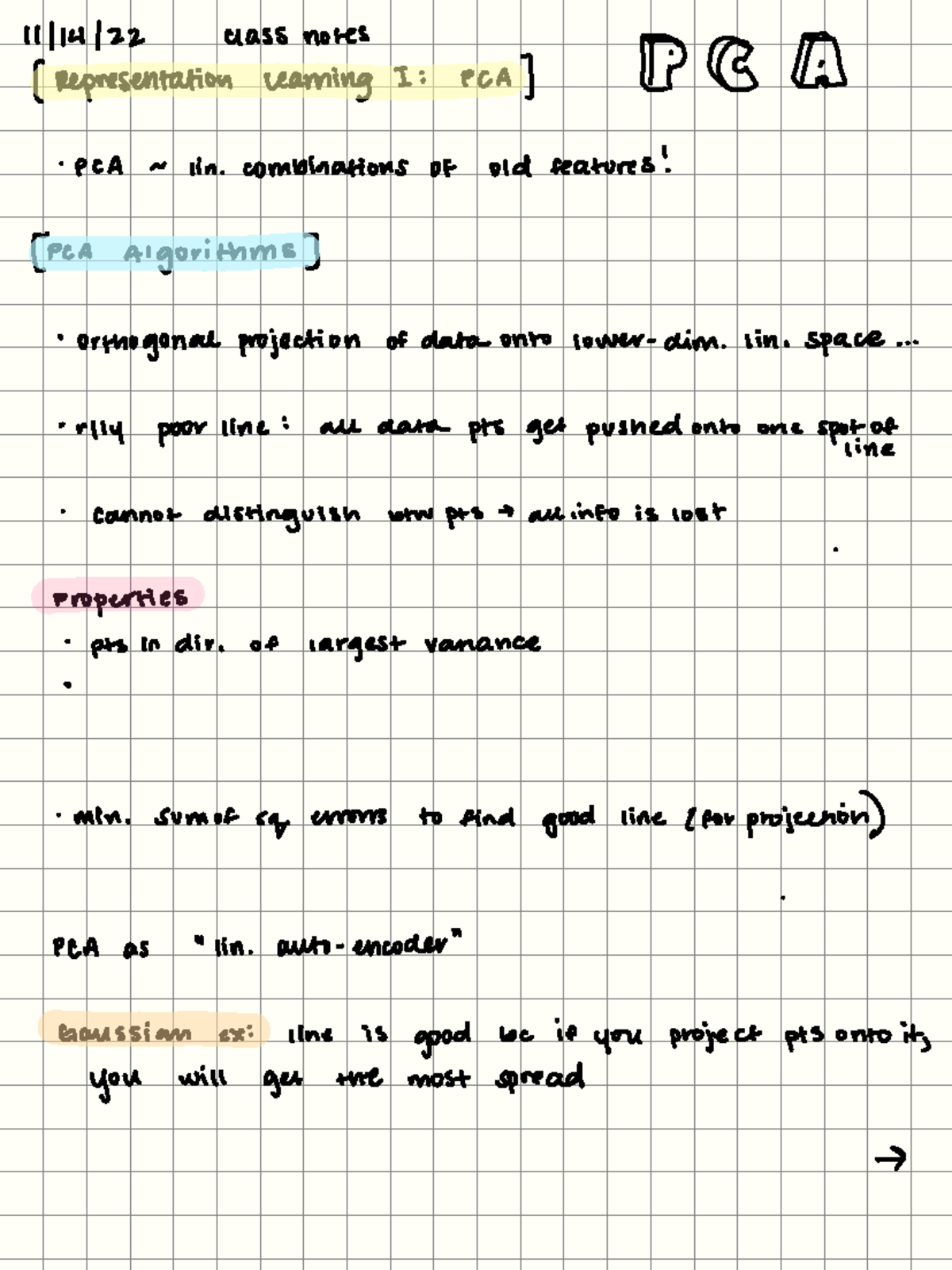 Lecture notes 6 - 11 class notes Representation learning I: PCA PCA lin ...