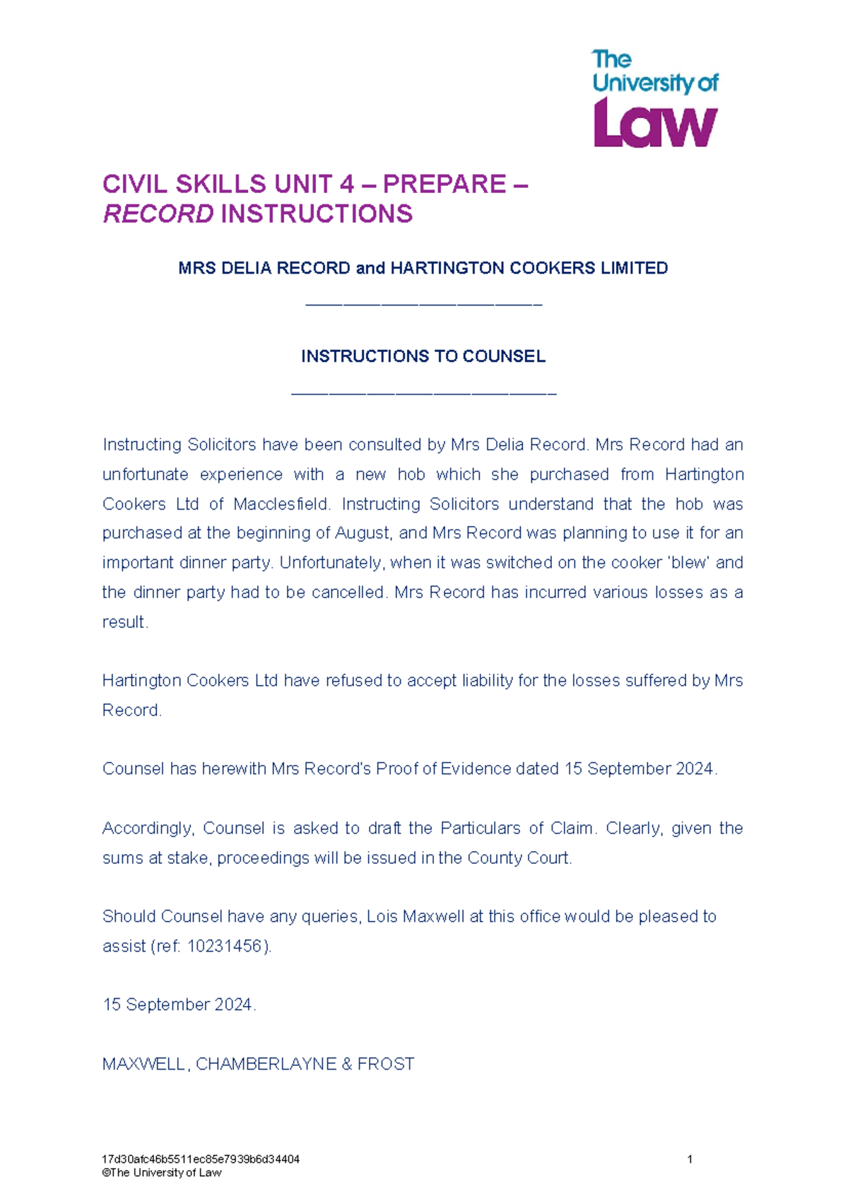 Record example - CIVIL SKILLS UNIT 4 – PREPARE – RECORD INSTRUCTIONS ...