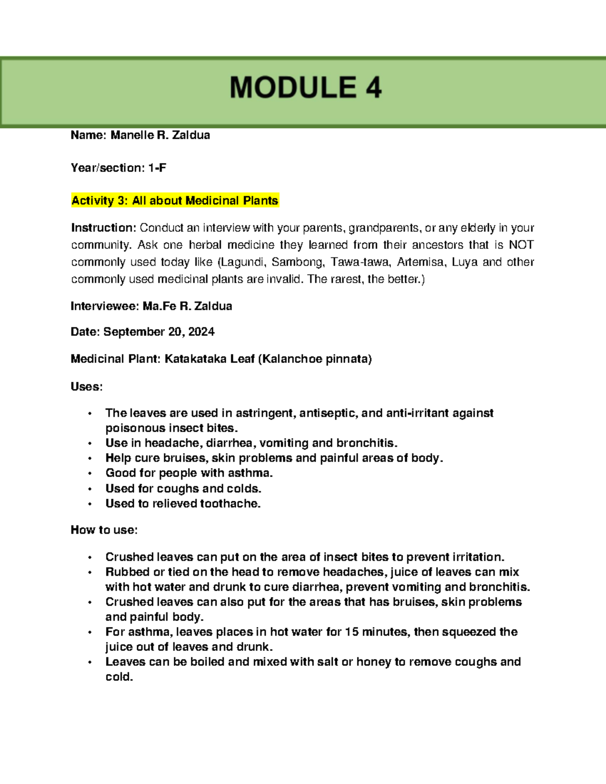 GEC 1 Activity Module 4 - informational - Name: Manelle R. Zaldua Year ...