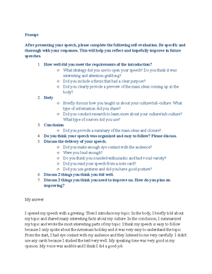 Informative Speech Self-Evaluation - Prompt After presenting your ...