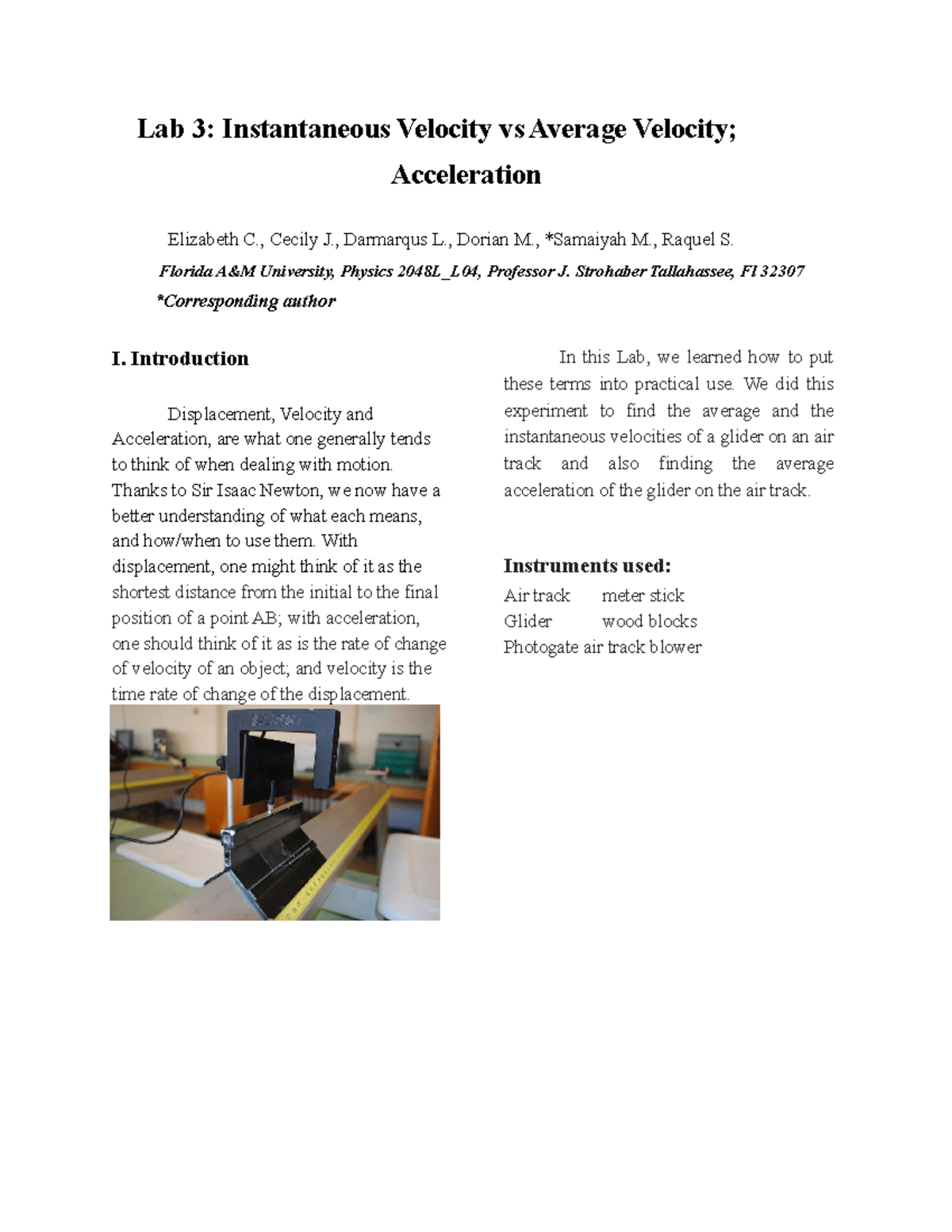 Lab 3- Instantaneous Velocity vs Average Velocity Acceleration ...