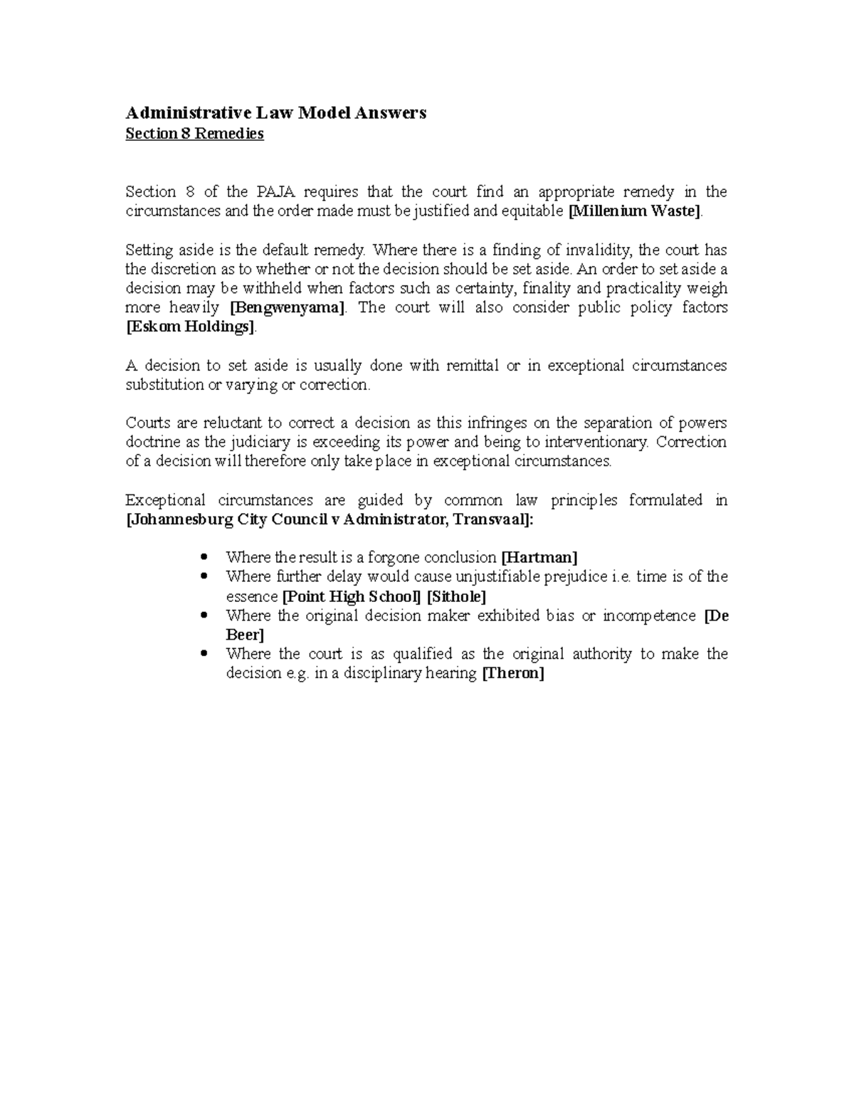 Administrative Law Model Answers - Section 8 Remedies - Administrative ...