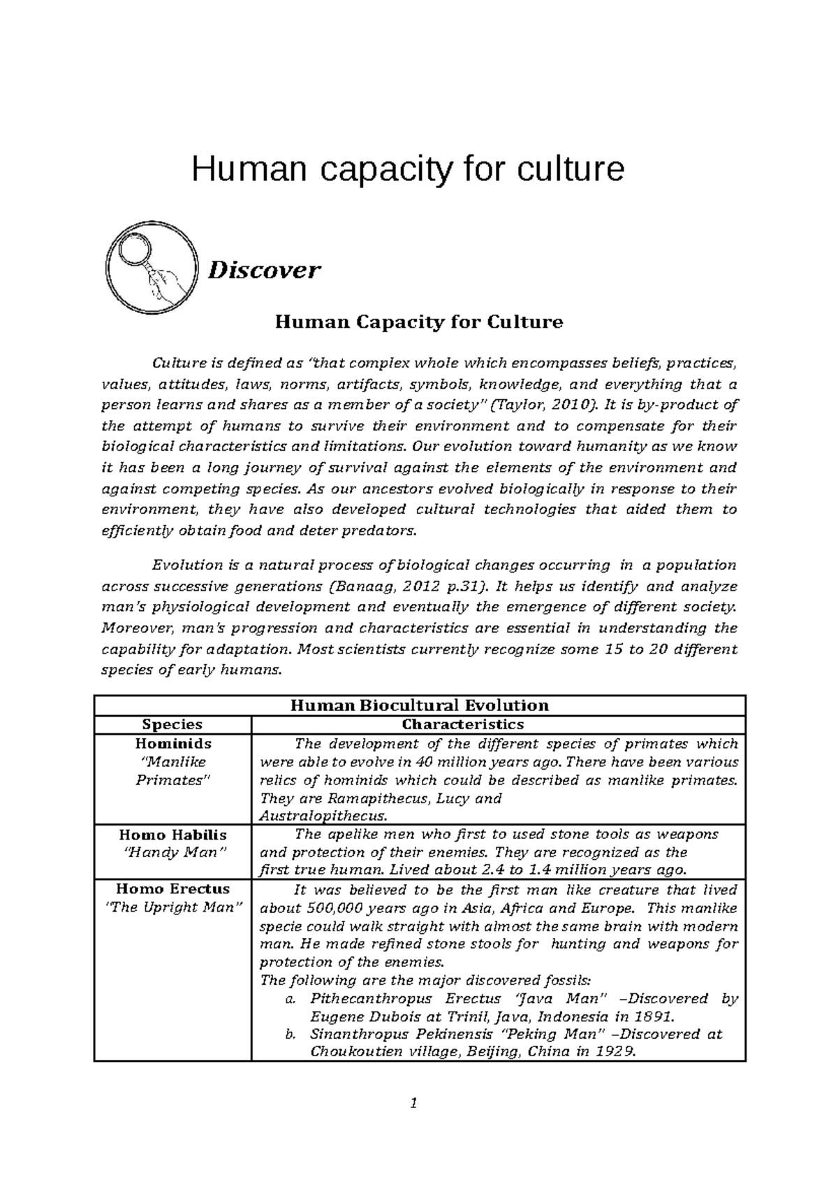 Human capacity for culture - Business Management - UCC - Studocu
