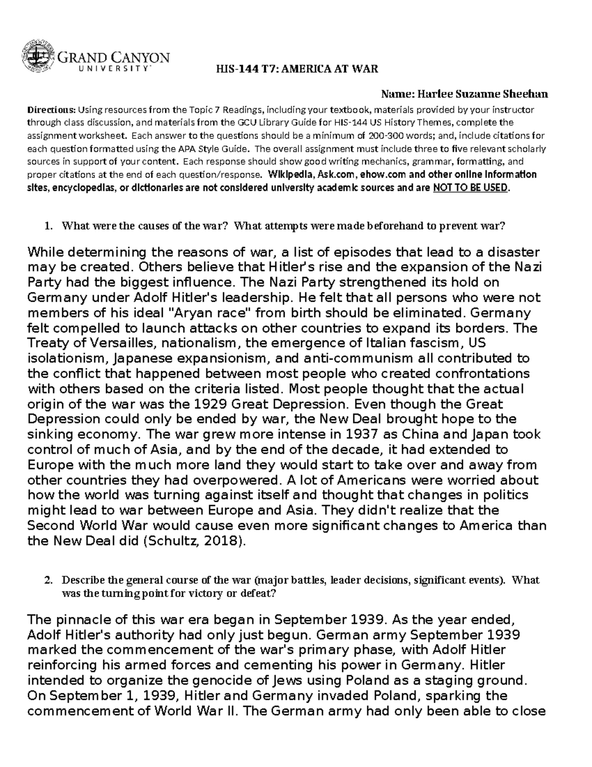 America at.War.Worksheet - HIS-144 T7: AMERICA AT WAR Name: Harlee ...