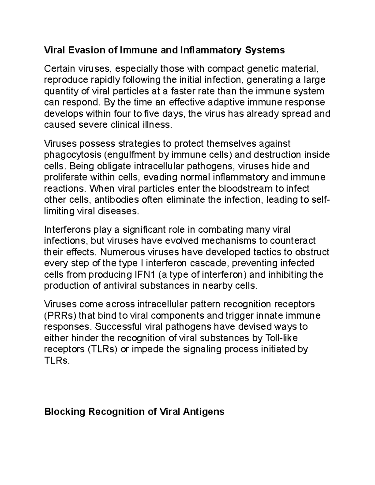 Viral Evasion of Immune and Inflammatory Systems - By the time an ...
