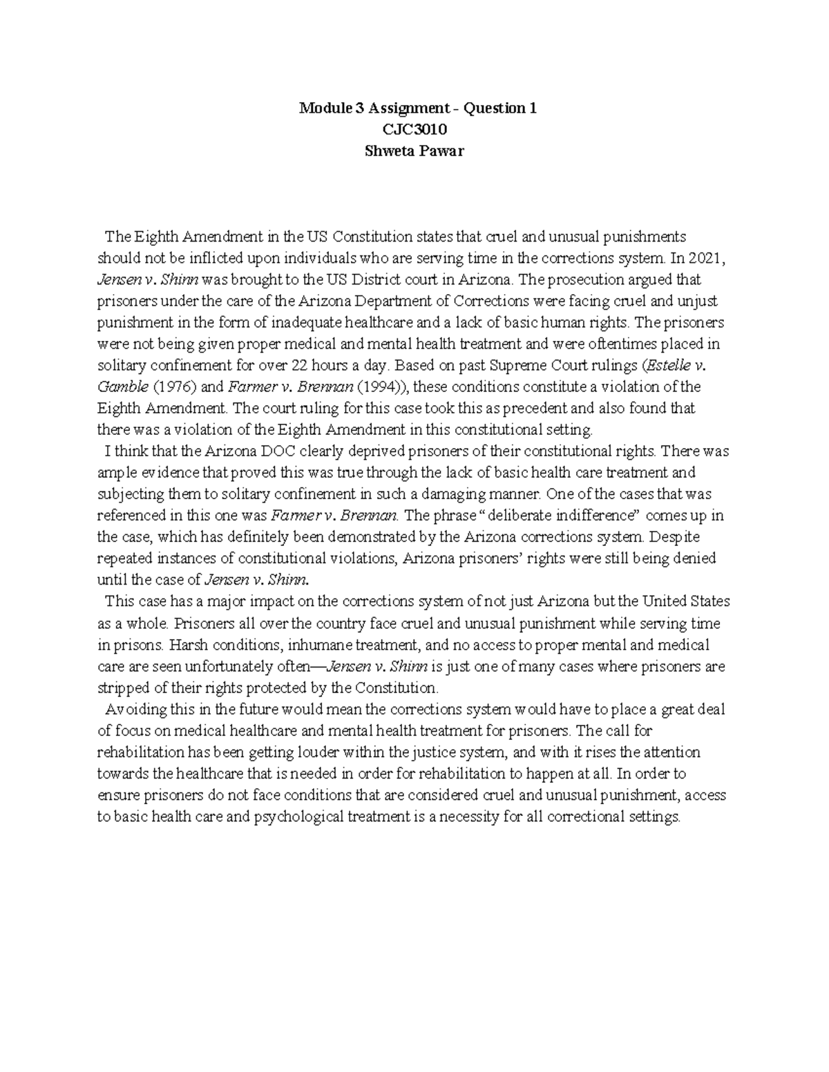 Module 3 Assignment - Module 3 Assignment - Question 1 CJC Shweta Pawar ...