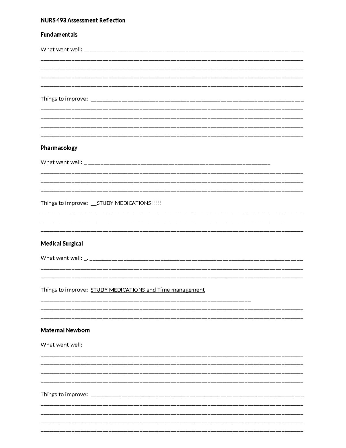 Assessment Reflection Form - NURS 493 Assessment Reflection ...