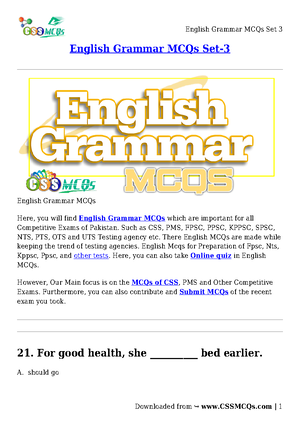 English Grammar MCQs Set 1 - English Grammar MCQs Set- English Grammar MCQs Here, you will find ...
