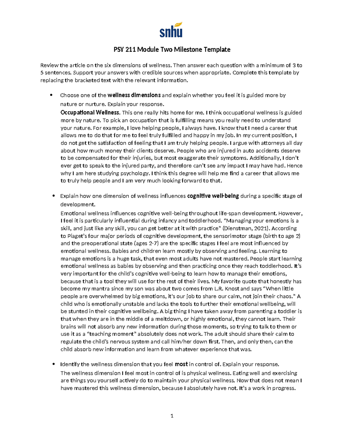 PSY 211 Module Two Milestone Template - PSY 211 Module Two Milestone ...