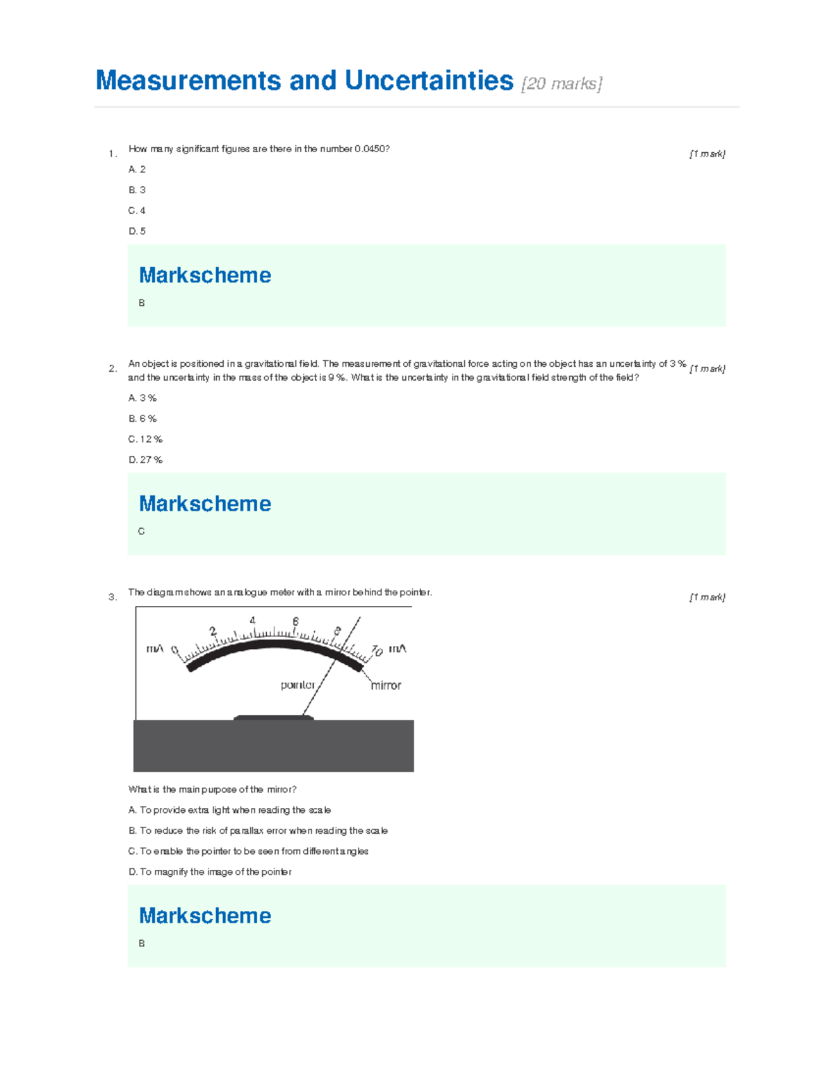 IB PHYSICS TOPICAL QUESTIONS UNCERTAINTIES - Measurements and ...