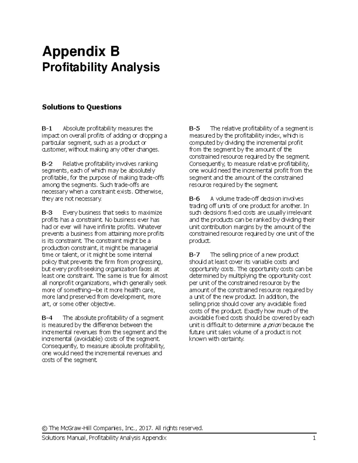 4th Edition Textbook Appendix B Answers - © The McGraw-Hill Companies ...