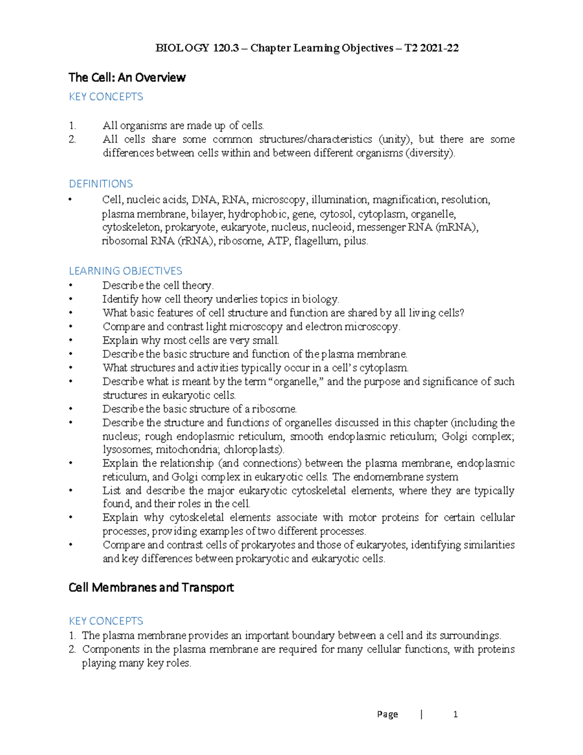 Microsoft Word - B120 Learning Objectives Fall 2022 - BIOLOGY 120 ...