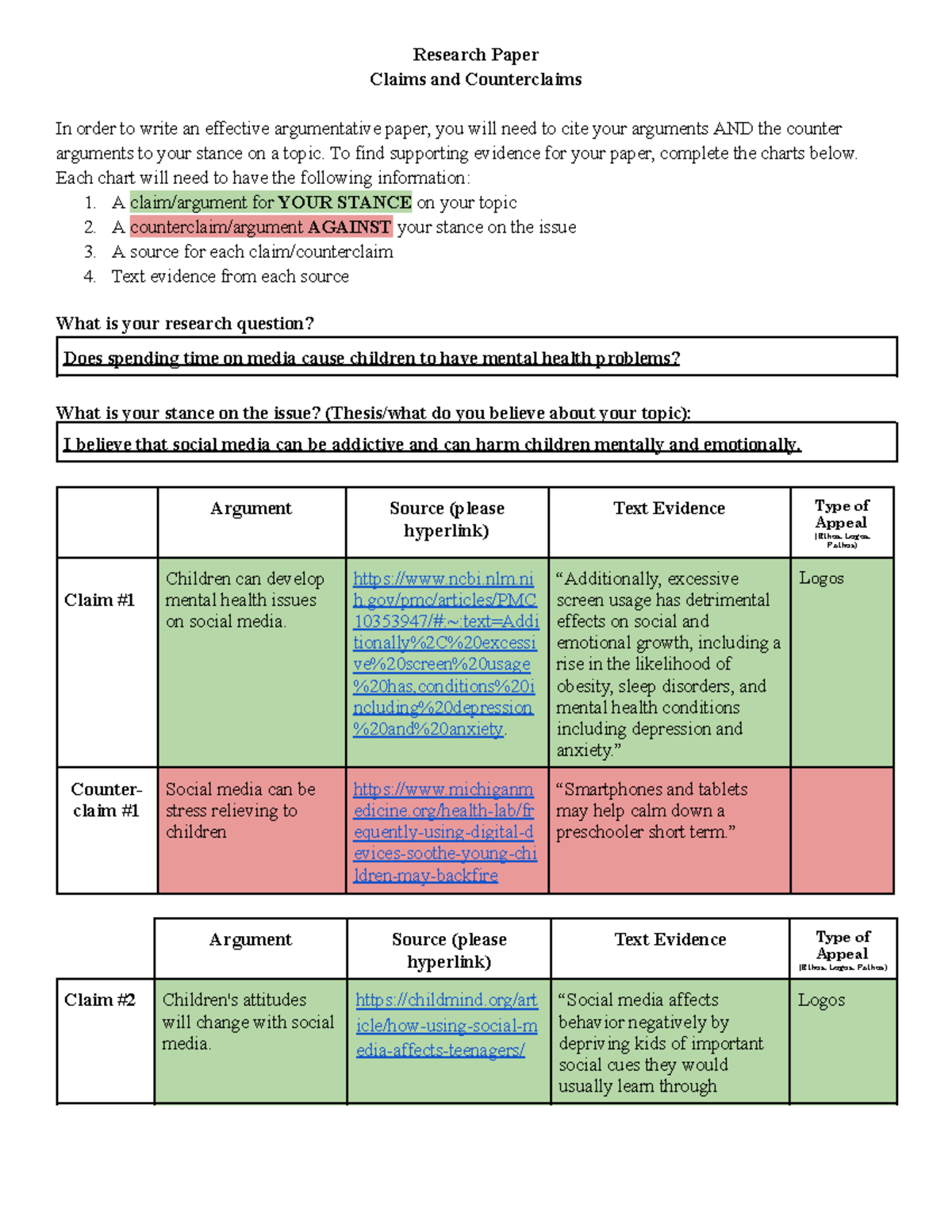 Copy of Global Issues Project - Claims and Counterclaims - Research ...