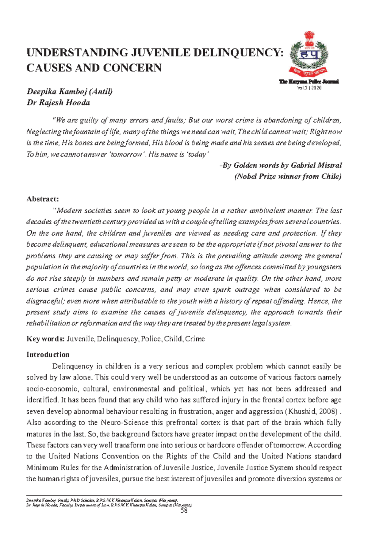 Understanding Juvenile Delinquency - Deepika Kamboj (Antil) Vol | 2020 ...