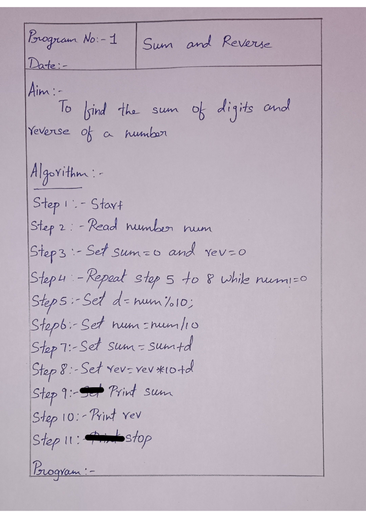 C Programs - fgddg - Program 1 Sum and Reverse To find the sum of ...