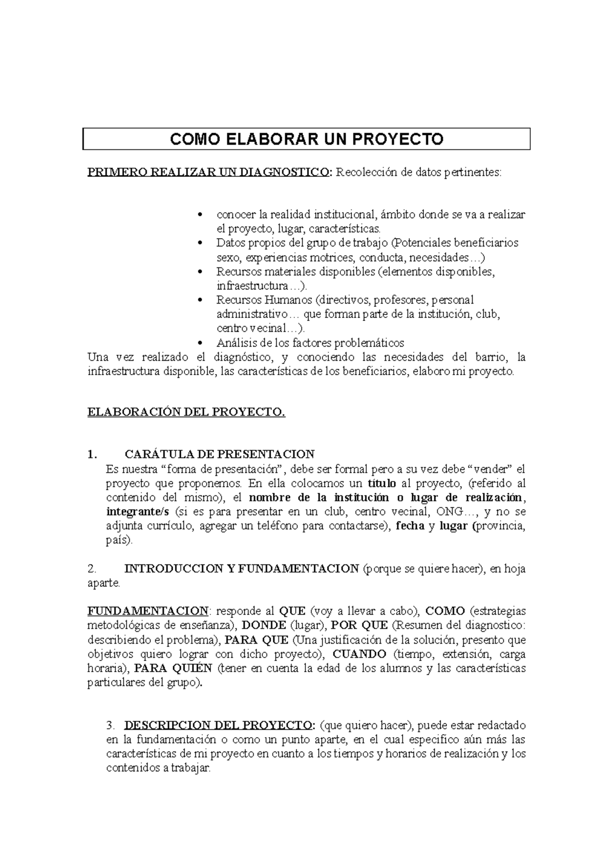 COMO Elaborar UN Proyecto - COMO ELABORAR UN PROYECTO PRIMERO REALIZAR ...