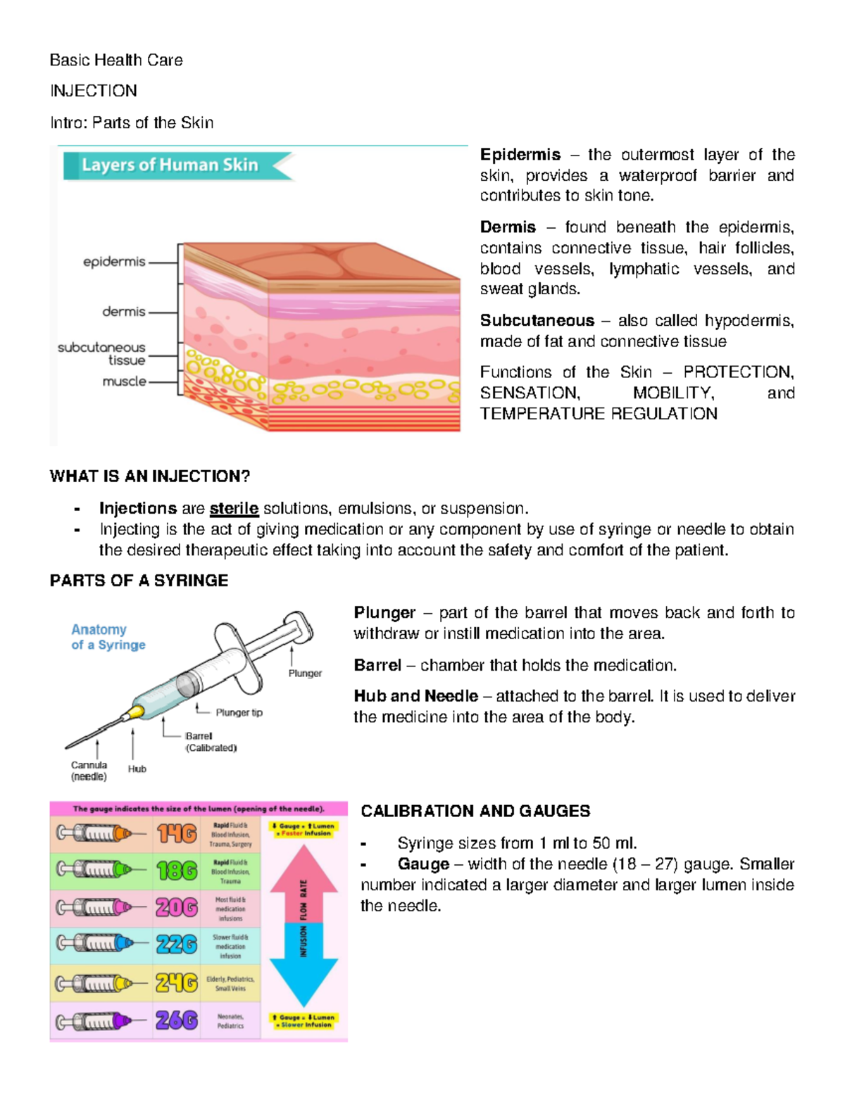 Injection: Parts of the Skin - Basic Health Care INJECTION Intro: Parts of the Skin Epidermis ...